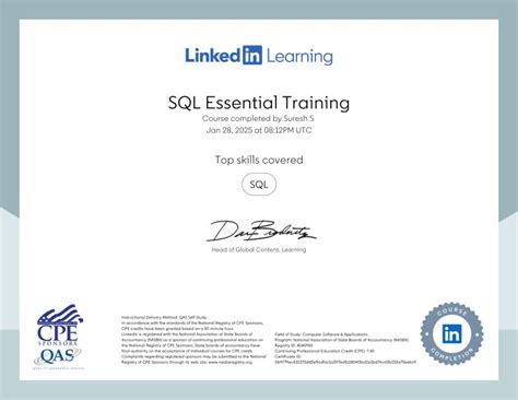 Im Thrilled To Announce That I Have Successfully Completed The Sql Course With Professional