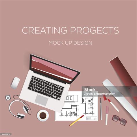 Konsep Desain Modern Gaya Datar Ruang Kerja Kantor Kreatif Ilustrasi