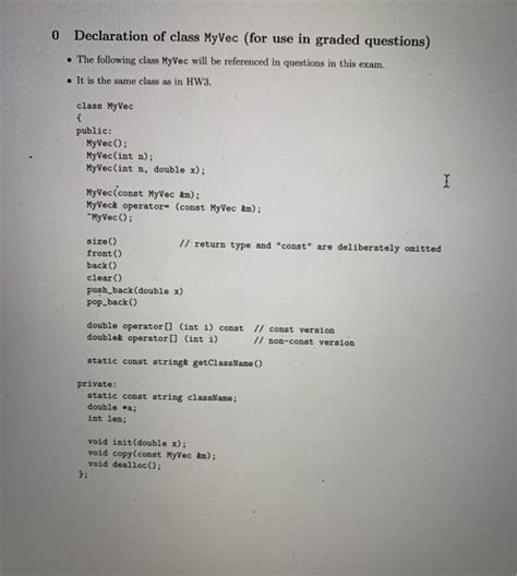 Solved 0 Declaration Of Class Myvec For Use In Graded