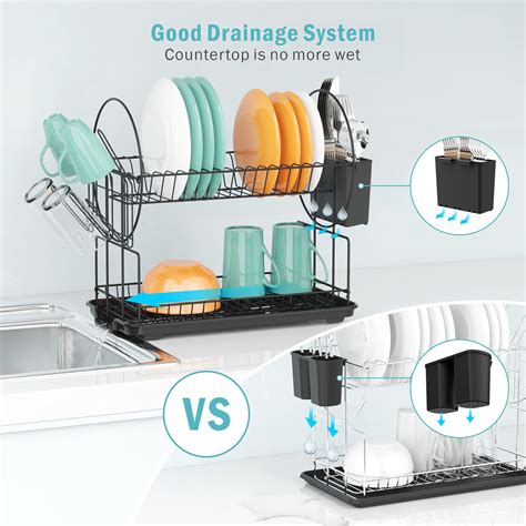 Dish Drying Rack With Drainboard ISPECLE 2 Tier Dish Rack With Cup