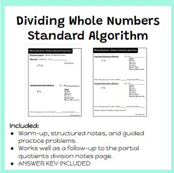 Division Standard Algorithm Notes Page By Impact In Fifth Tpt