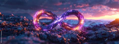 Neon Symbol Loop Sign Light Background 3d Line Abstract Infinite Glow Digital Blue Shape Concept