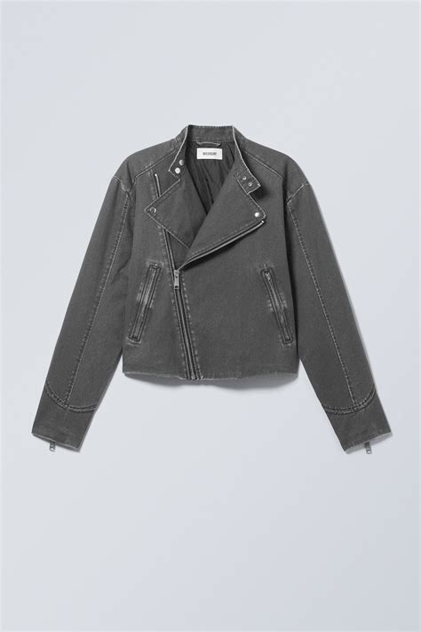 Luca Cotton Biker Jacket Washed Black Weekday Eu