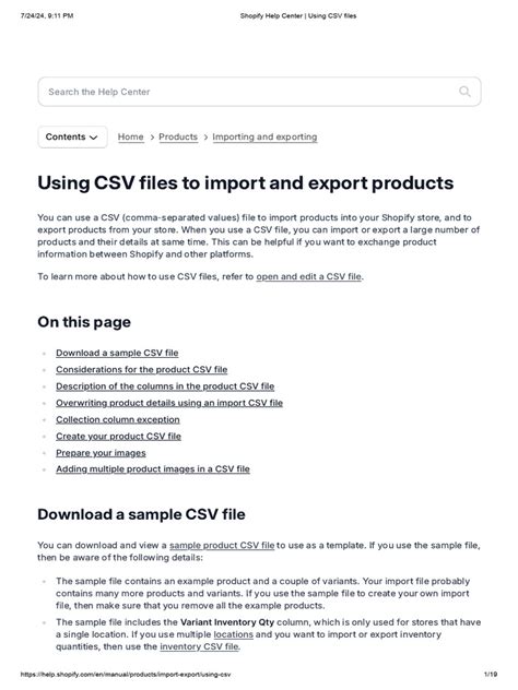 Shopify Help Center Using Csv Files Pdf