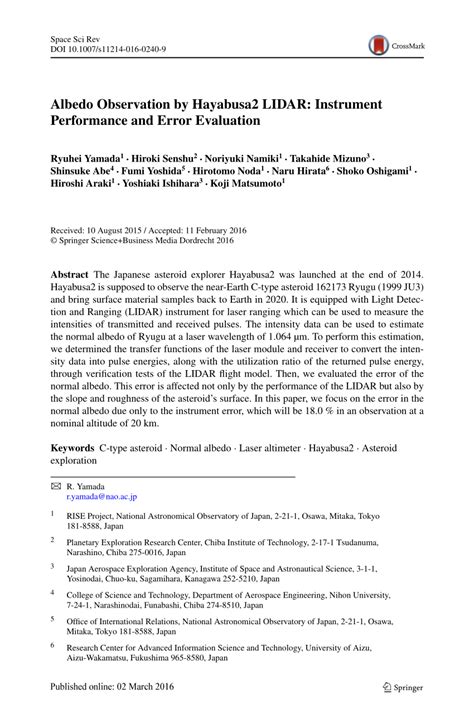 Pdf Albedo Observation By Hayabusa2 Lidar Instrument Performance And Error Evaluation