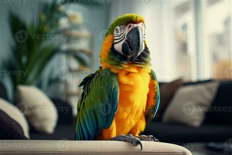 Cute Macaw Parrot Bird In Living Room Macaw Parrot Bird With Funny
