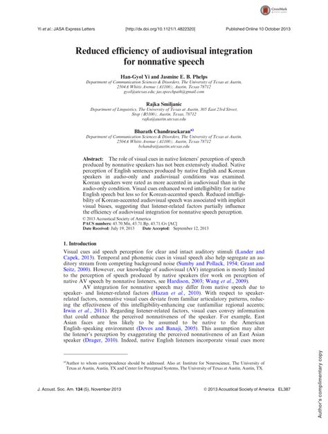 Pdf Reduced Efficiency Of Audiovisual Integration For Nonnative Speech