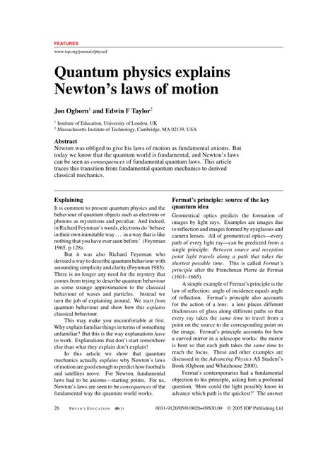 Quantum Physics Explains Newton S Laws Of Motion Docslib