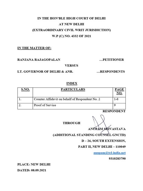 Counter Ranjana Rajgopalan Vs Lt Governor Of Delhi Pdf Legal Procedure