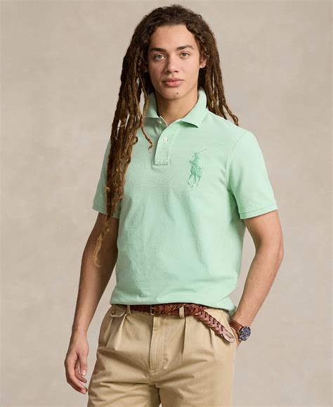 Polo Ralph Lauren Mens Custom Slim Fit Big Pony Mesh Polo Shirt In