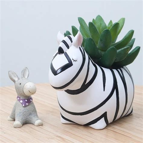 Pot de fleur en résine UNBRANDED Zèbre et Girafe Décoration de jardin café et bureau
