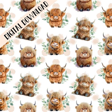 Highland Cow Seamless Pattern Highland Cow Png Etsy