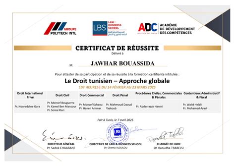 Certificat Jawhar Bouassida Dt Adc