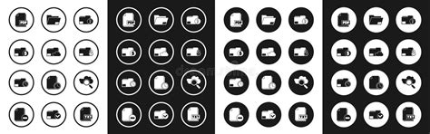 Set Add New Folder Cloud Download And Document Folder With Clock White Square Button Stock