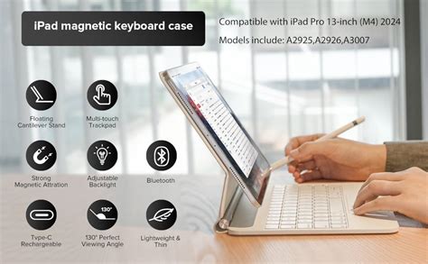 Magic Keyboard For Ipad Pro 13 Inch M4 2024 Easy Set Magnetic Keyboard Case With