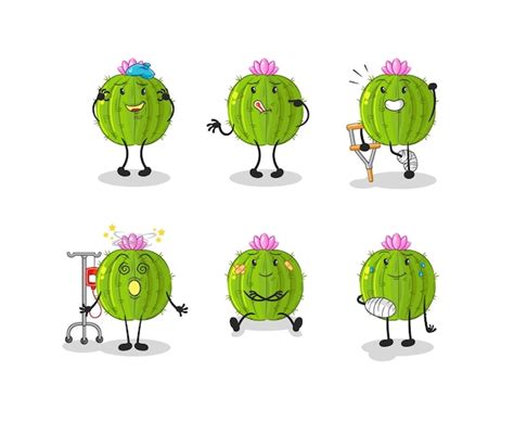 Premium Vector Cactus Sick Group Character Cartoon Mascot Vector