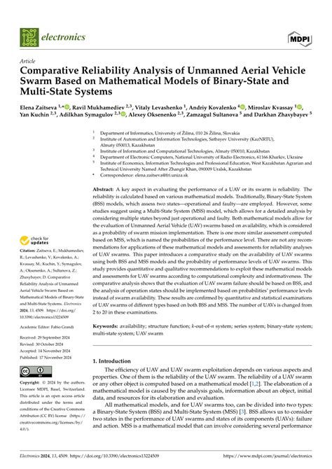 Pdf Comparative Reliability Analysis Of Unmanned Aerial Vehicle Swarm Based On Mathematical