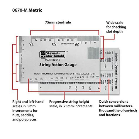 Stewmac String Action Gauge And Ruler Metric Stainless Steel