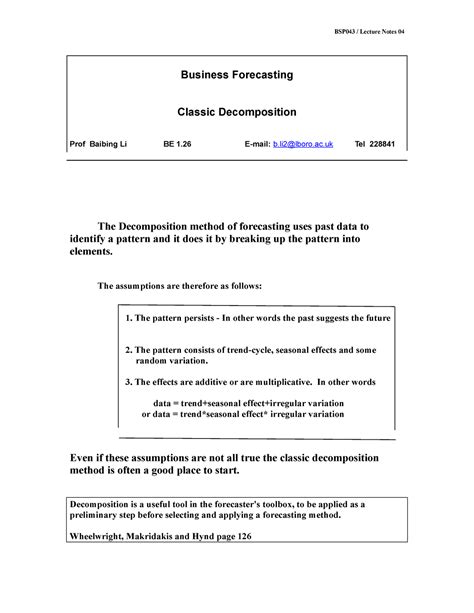 New Ln 04 Lecture Notes 4 Bsp043 Lecture Notes 04 Business Forecasting Classic