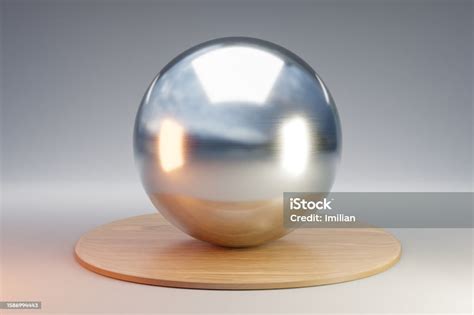 무한한 배경에 금속 구체 공이 있는 나무 연단 미용 화장품 프리젠테이션을 위한 받침대 복사 공간 템플릿 3d 일러스트레이션 0명에 대한 스톡 사진 및 기타 이미지 Istock