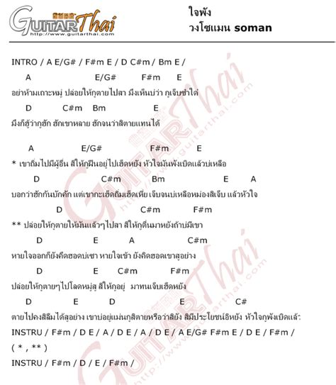คอร์ด ใจพัง วงโซแมน Soman คอร์ดเพลง กีตาร์