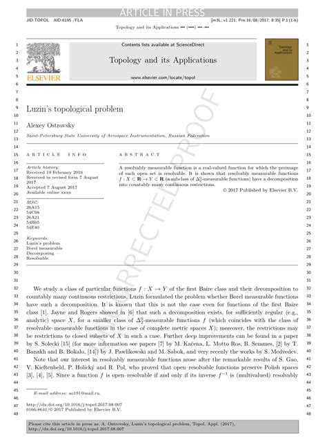 Pdf Luzins Topological Problem
