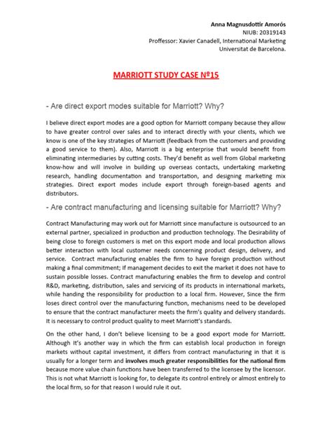 Marriott Study Case Nº15 Pdf Franchising Exports
