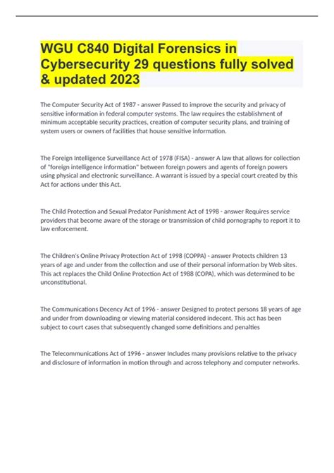 WGU C840 Digital Forensics In Cybersecurity 29 Questions Fully Solved Updated 2023 WGU C840