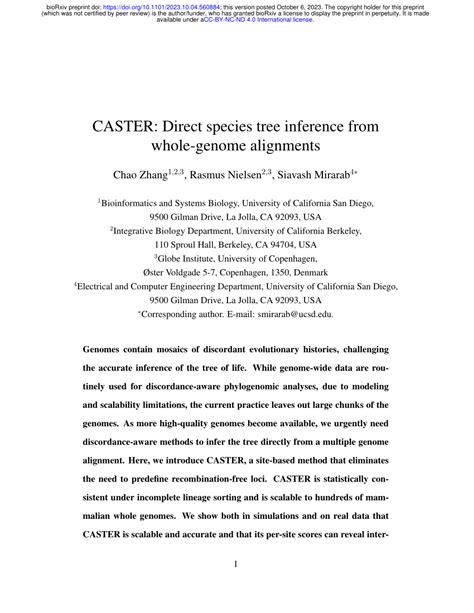 Pdf Caster Direct Species Tree Inference From Whole Genome Alignments