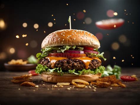 Cheese Burger Meat Beef Veggie Sandwich Delicious Fast Food Stock