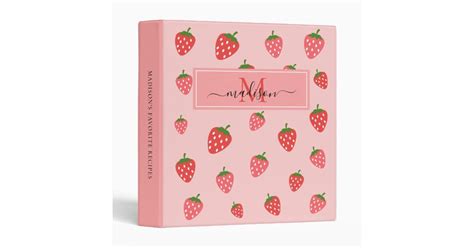 Cute Strawberries Cookbook Monogram Recipe 3 Ring Binder Zazzle