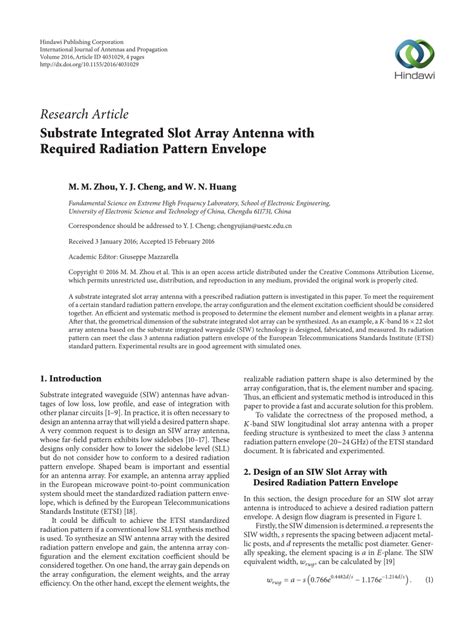 Pdf Substrate Integrated Slot Array Antenna With Required Radiation Pattern Envelope
