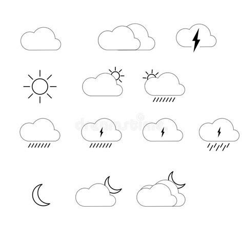 Weather Forecast Icons Outline Set Stock Vector Illustration Of Isolated Phone 246881493