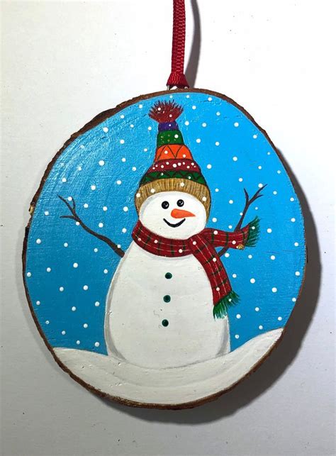 Hand Painted Wood Ornament Snowman Etsy Wood Ornaments Christmas