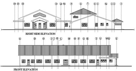 Front And Right Side Elevation View Of 49x56m Dining Hall Building Is