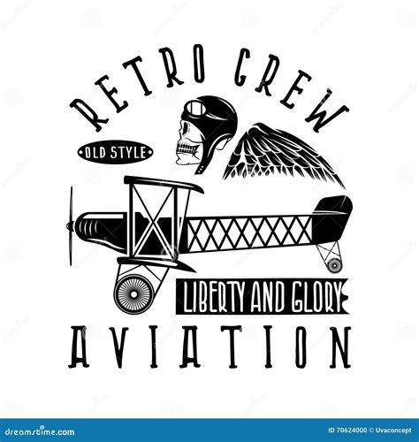 Cráneo Aeroplano Y Alas Retros Del Diseño Del Vector De La Aviación