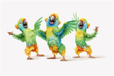 Colorful Animated Parrots Dancing Joyfully Premium Ai Generated Vector