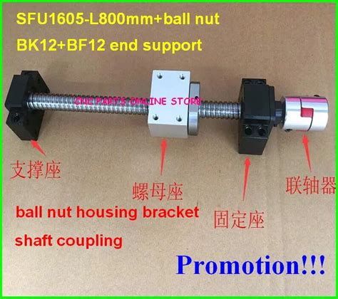 Rolled Ballscrew 1605 L800mm SFU1605 Ballnut BK12BF12 Ball Screw End