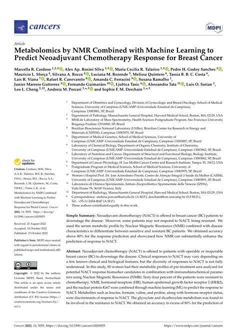 PDF Metabolomics By NMR Combined With Machine Learning To Predict Neoadjuvant Chemotherapy