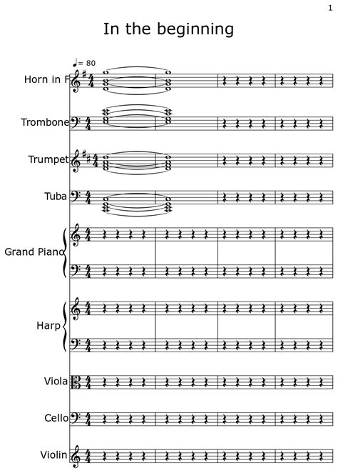 In The Beginning Sheet Music For Horn In F Trombone Trumpet Tuba
