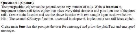 Solved Question 01 6 Points The Transposition Cipher Can