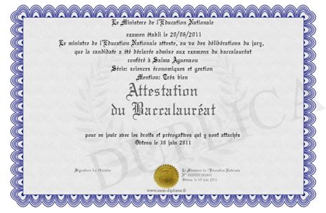 Attestation Du Baccalaureat