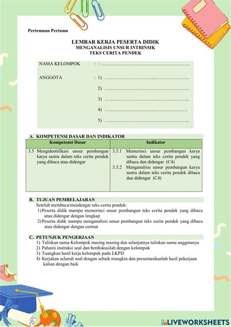 Lkpd Unsur Intrinsik Teks Cerpen Worksheet