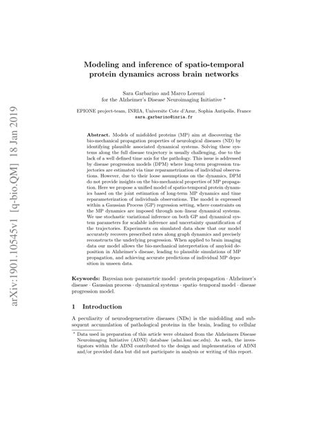 Pdf Modeling And Inference Of Spatio Temporal Protein Dynamics Across
