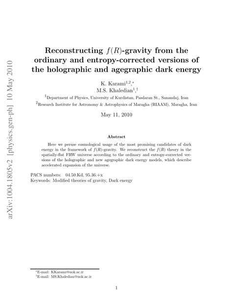 Pdf Reconstructing Fr Modified Gravity From Ordinary And Entropy