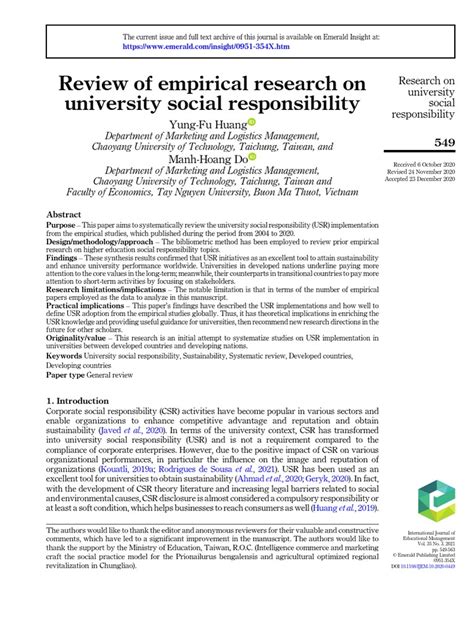 Review Of Empirical Research O Pdf Corporate Social Responsibility