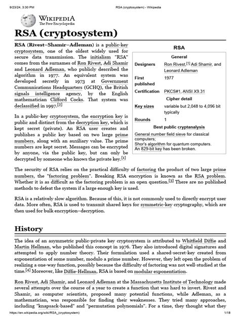 RSA (Cryptosystem) | PDF
