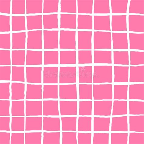 Hand Drawn Cute Grid Doodle Pink White Plaid Pattern With Checks