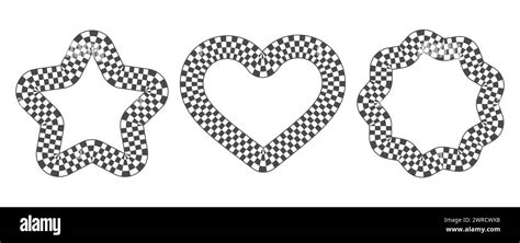 Checker Border In Star Heart And Flower Shape Circle Frame With Black
