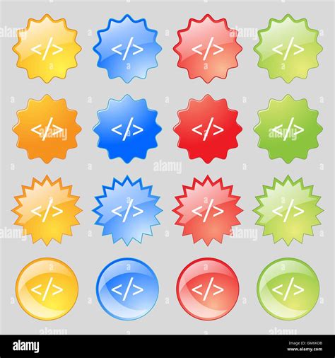Code Sign Icon Programming Language Symbol Big Set Of 16 Colorful Modern Buttons For Your